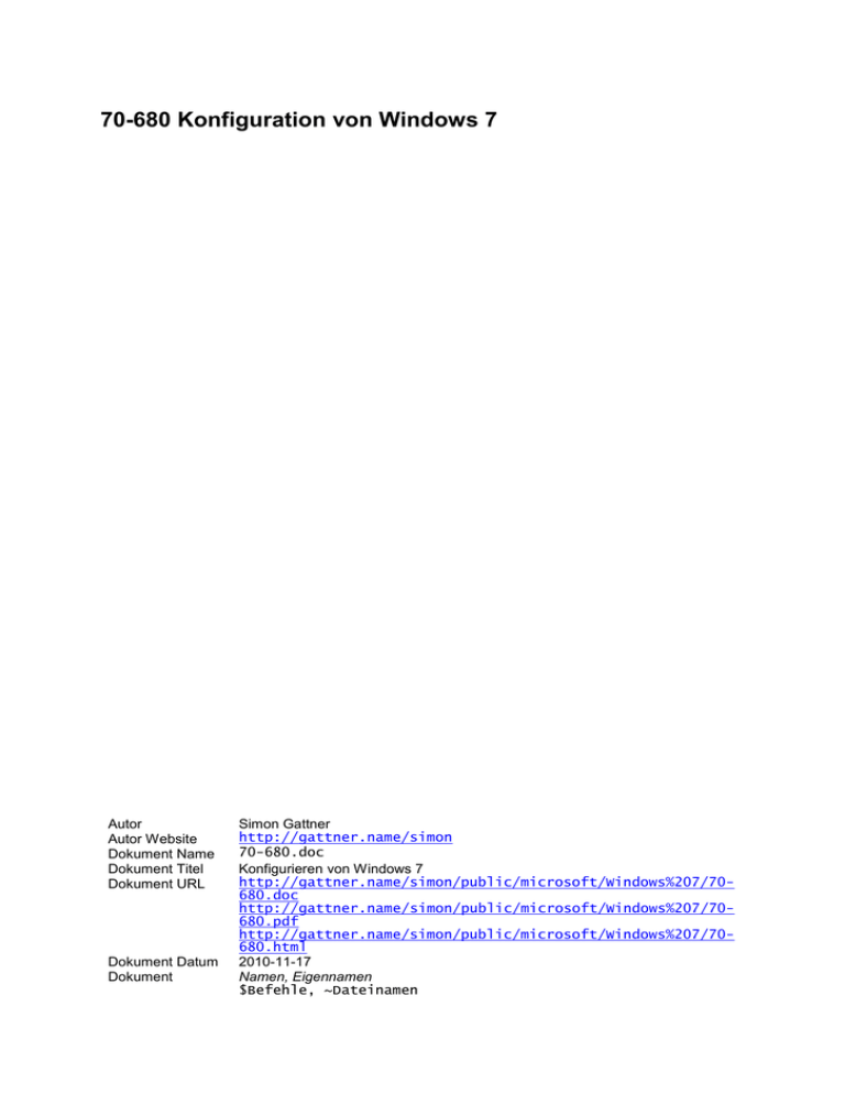 70-680 Konfiguration von Windows 7