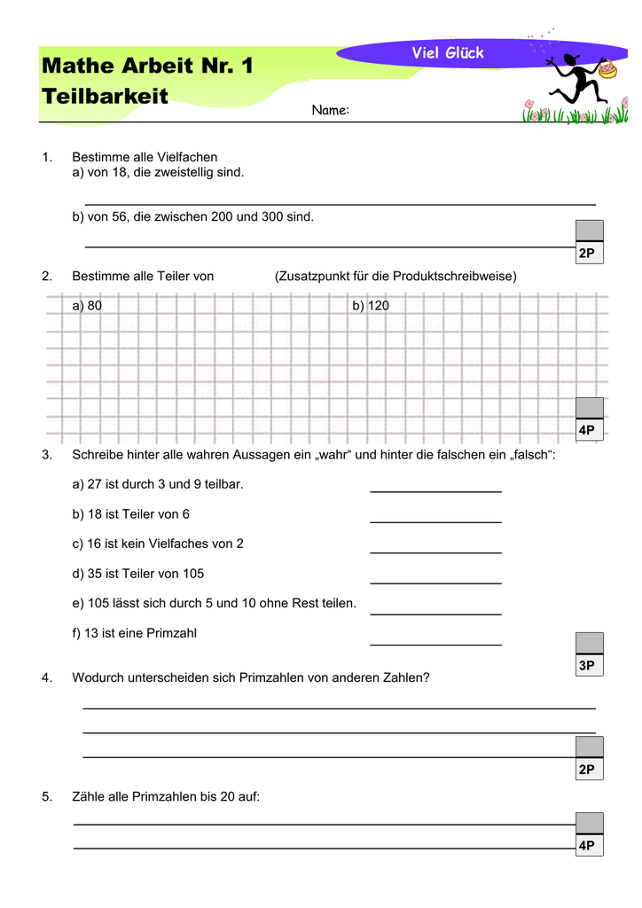 Mathe Arbeit Nr 1 Teilbarkeit Mathe Arbeit Nr 1 Teilbarkeit