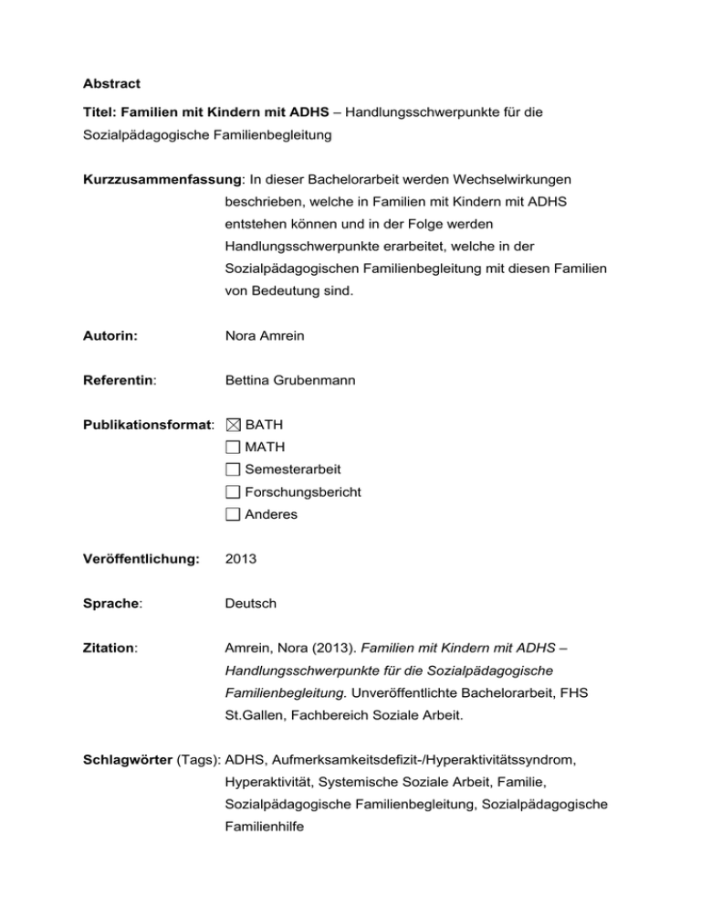 Familien mit Kindern mit ADHS