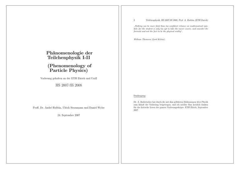 Ph nomenologie Der Teilchenphysik I II