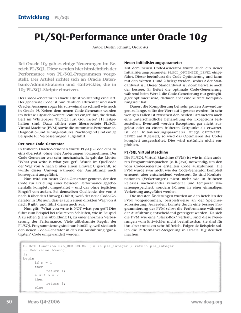 PL/SQL-Performance unter Oracle 10g